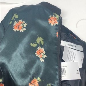 JustFab | Jackets & Coats | Nwt Navy Flowered Satin Bomber Jacket ...